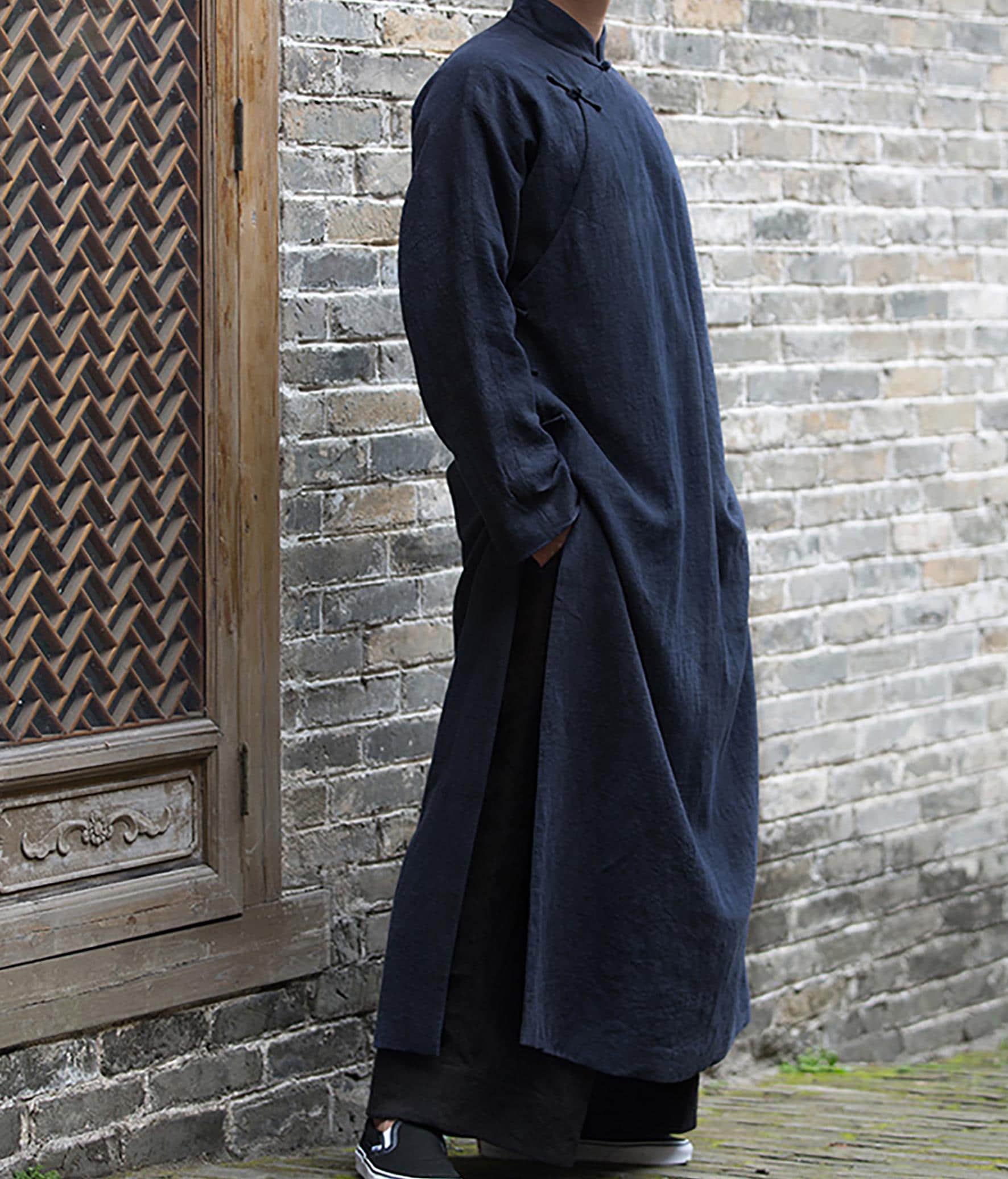 L031---men's Ramie Cheongsam, Changshan in Navy Blue, Kung Fu Suit ...