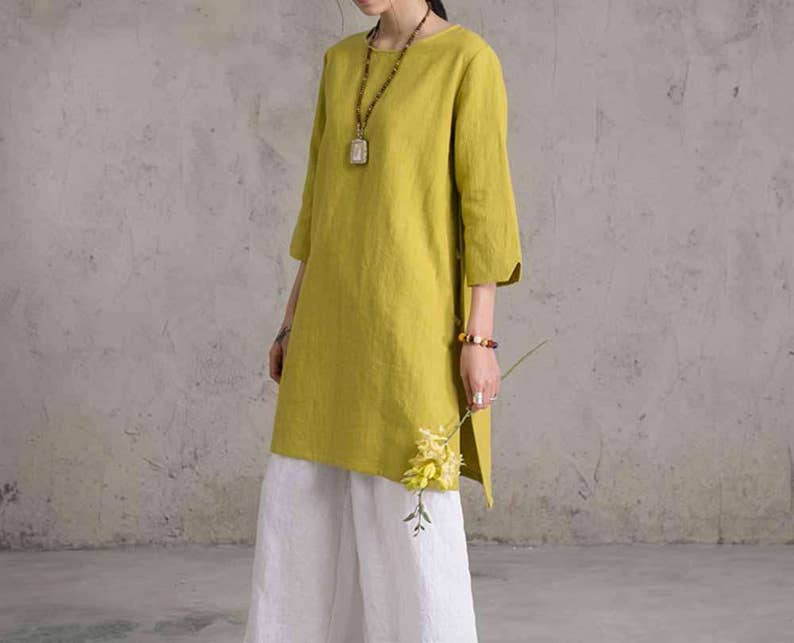 758---women's Washed Linen Tunic Dress, Tunic Top, Tee, T-shirt, Plus ...