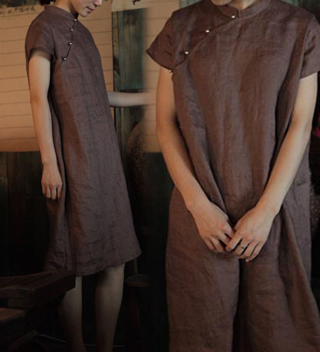 193vintage Style Washed Linen Qipao, Handmade Chipao Dress, Modified ...