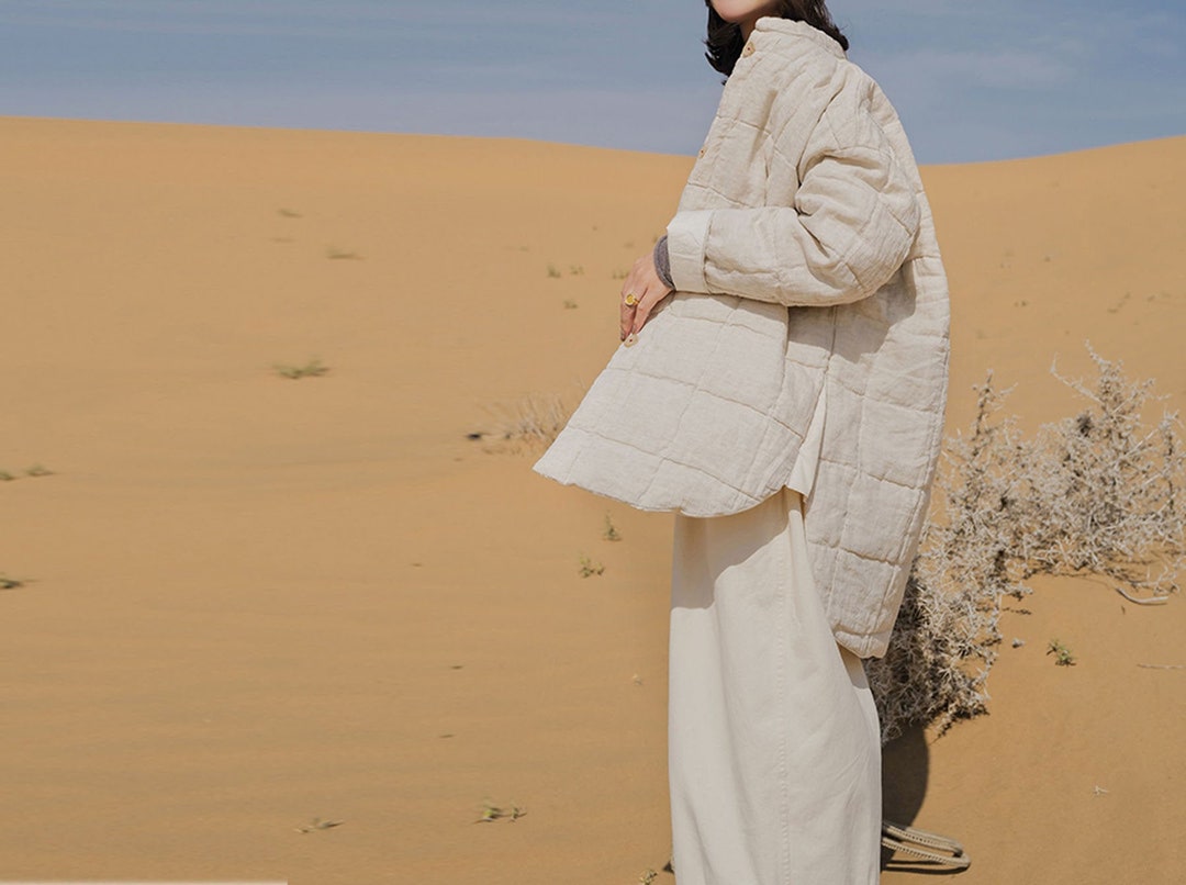 I024---woman's Reversible Linen Down Shirt Jacket, Eco-friendly Flax ...