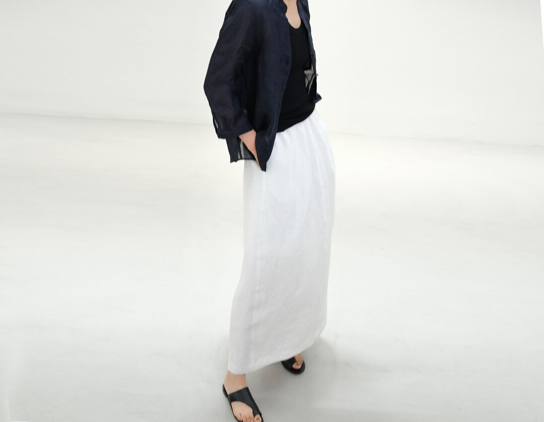W103flax Linen Bud Skirt With Pocket, White Skirt for Women, Full Linen ...