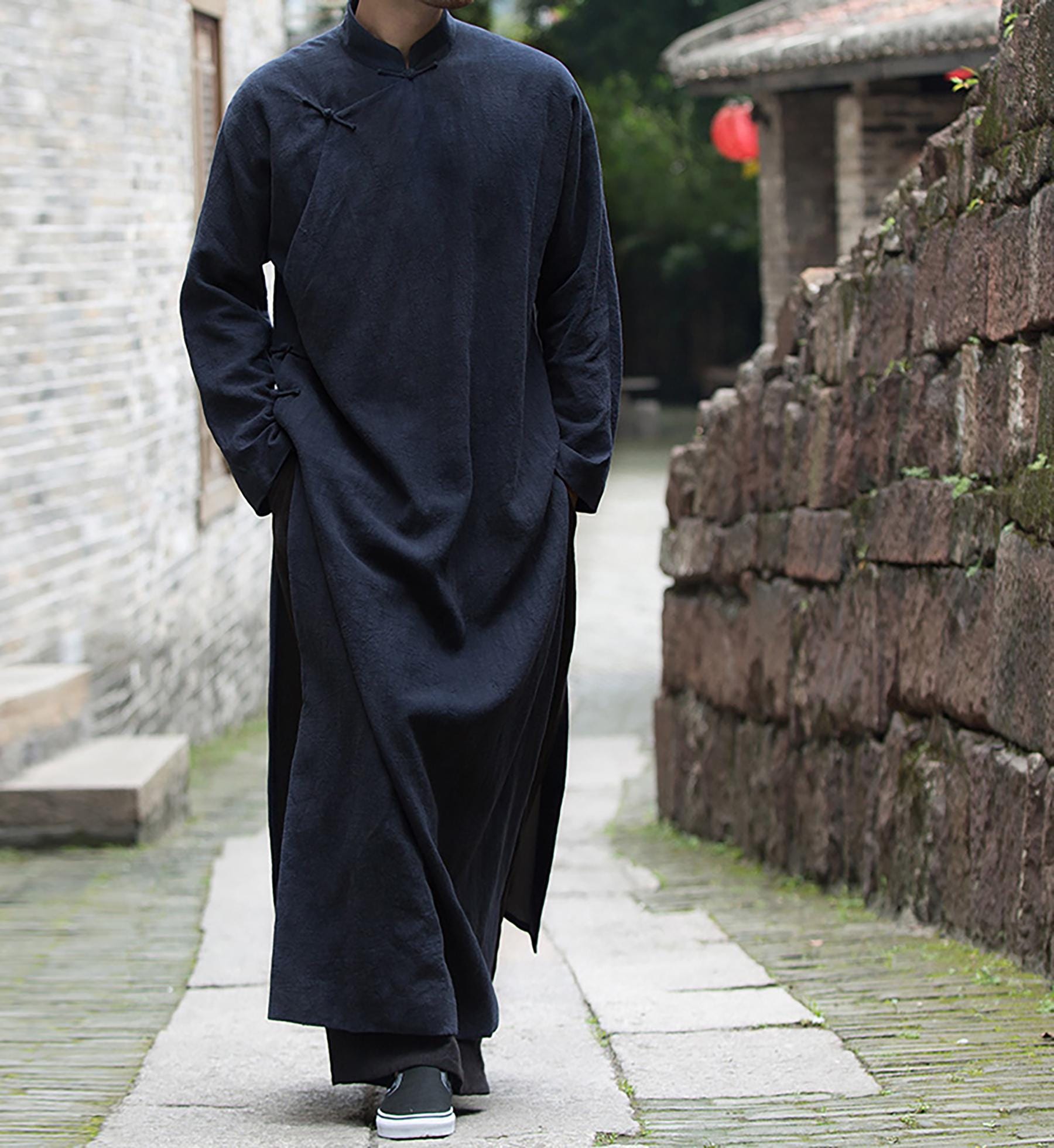 L031---men's Ramie Cheongsam, Changshan in Navy Blue, Kung Fu Suit ...