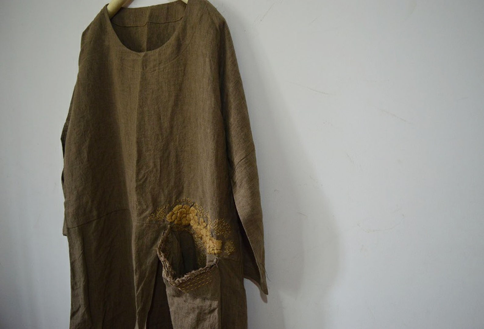 A141stone-washed Linen Dress Decored With Embroidered - Etsy