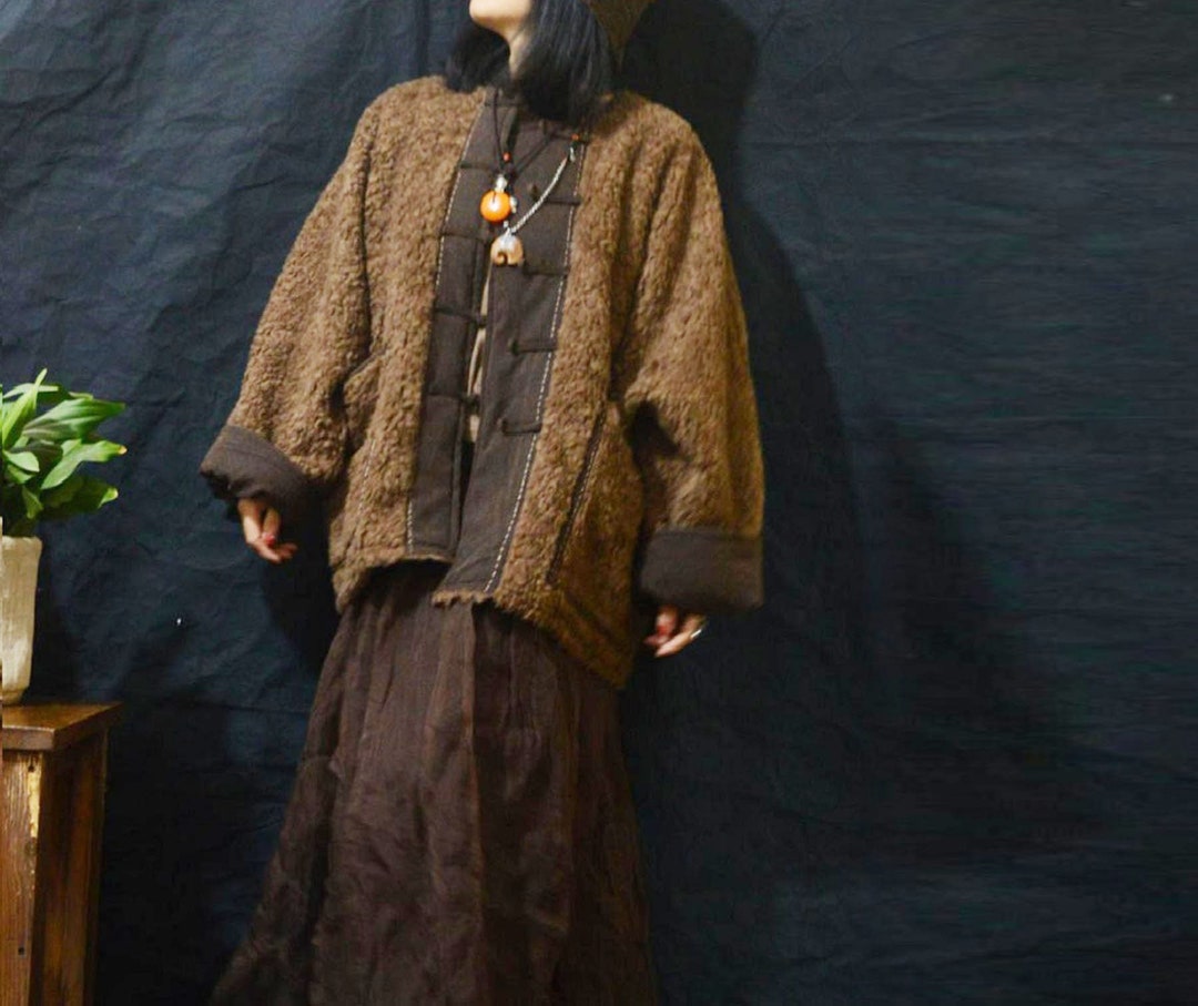 A777---brown Sherpa Wool Chinese Jacket,wool Cheongsam Coat, Made to ...
