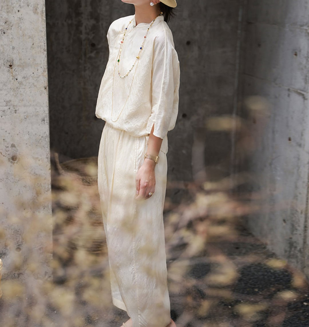 I040---tussah Silk Qipao Top, Tussah Wild Silk 3/4 Sleeve Shirt ...