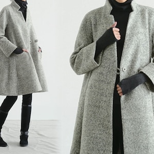 159-women's Loop-yarns Wool Trapeze Coat,a-line Bracelet Sleeves Winter ...