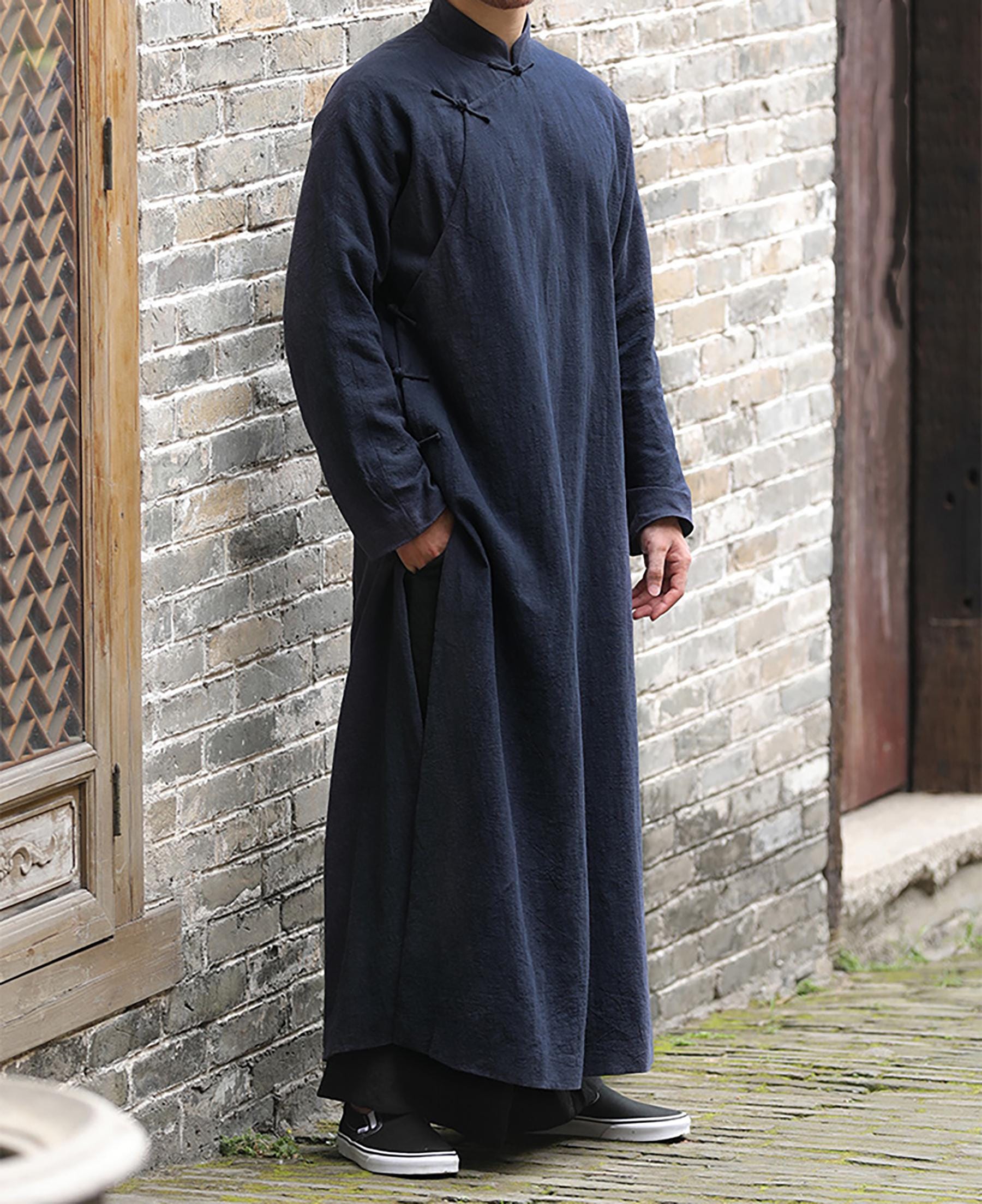 L031---men's Ramie Cheongsam, Changshan in Navy Blue, Kung Fu Suit ...