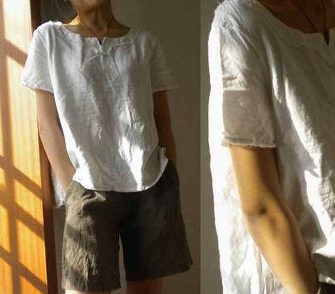 353---women's White Linen Tee, Linen Blouse, Linen Tunic, Linen White ...