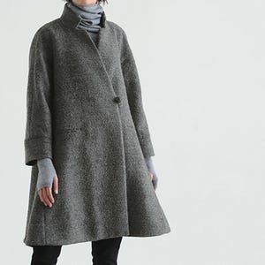 159-women's Loop-yarns Wool Trapeze Coat,a-line Bracelet Sleeves Winter ...