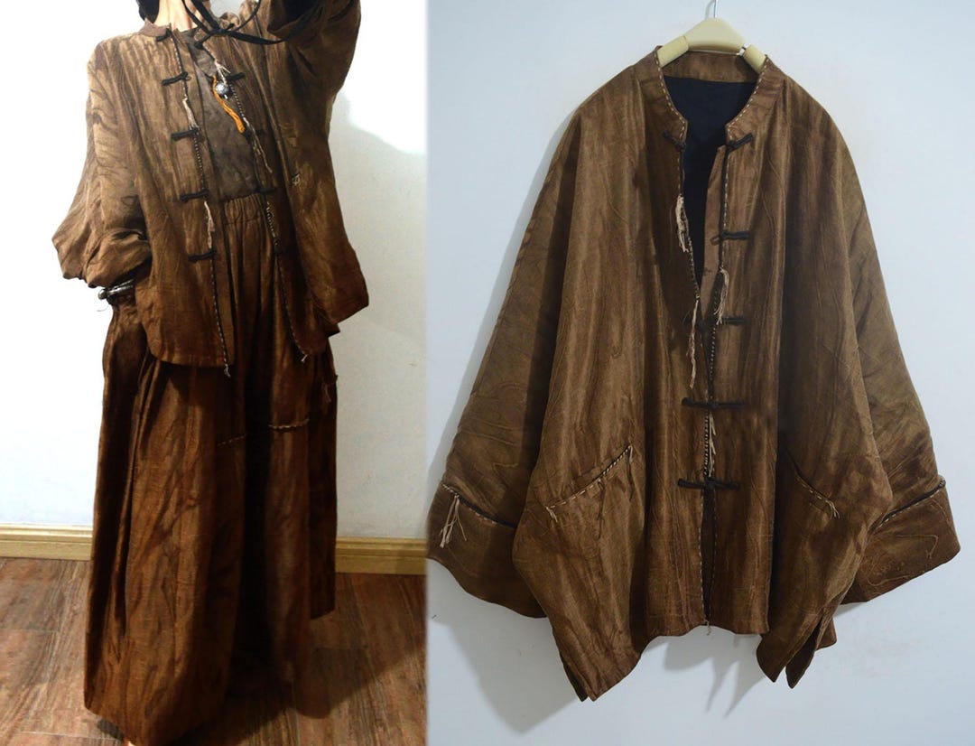 X303---oversized Mud Silk Linen Blend Jacquard Chinese Winter Jacket ...