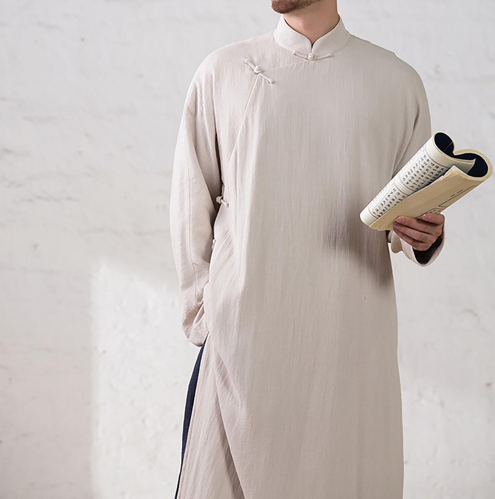 L031---men's Ramie Cheongsam, Changshan in Navy Blue, Kung Fu Suit ...