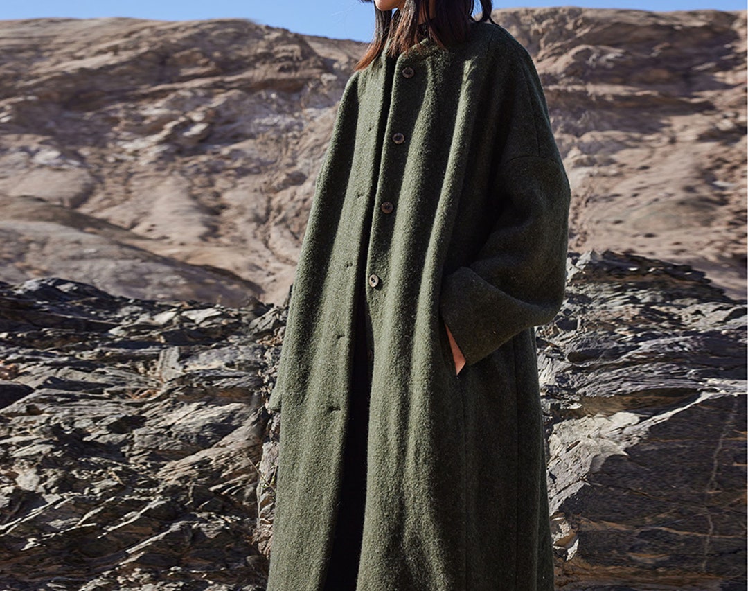 Q047---women's Winter Boiled Wool Oversized Coat in Deep Moss Green ...