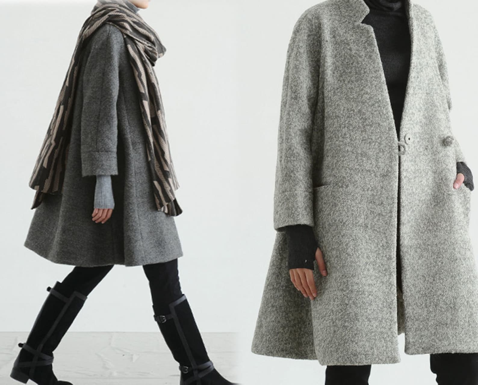 159-women's Loop-yarns Wool Trapeze Coat,a-line Bracelet Sleeves Winter ...