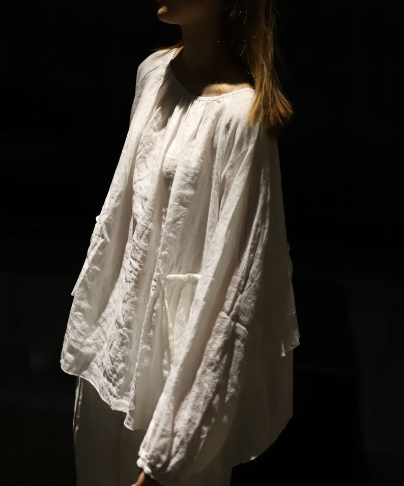 A154white French Linen 2-way Ruffle Poem Tunic Top Super | Etsy