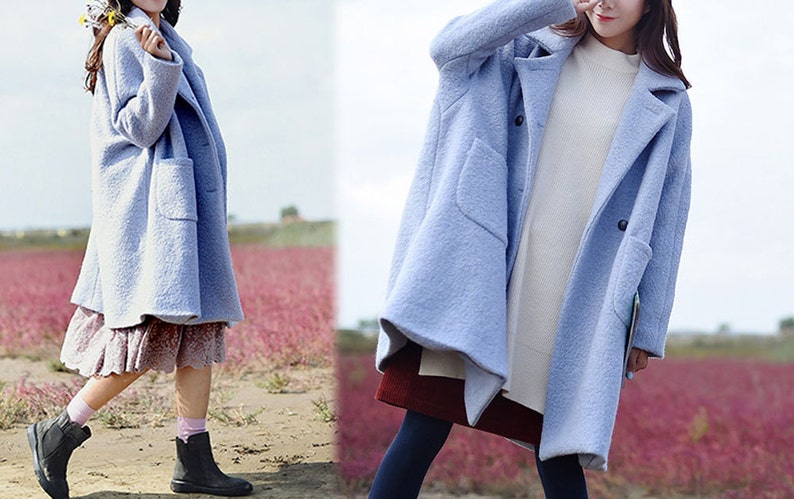 450-women's Loop-yarns Wool Oversized Coat, Double Breasted Wool ...