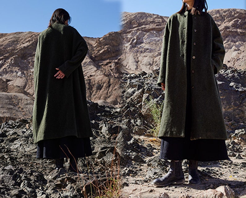 Q047---women's Winter Boiled Wool Oversized Coat in Deep Moss Green ...