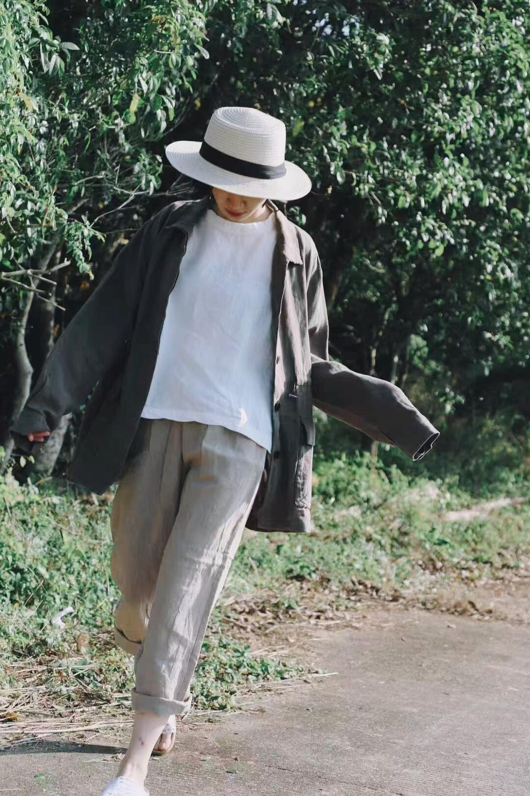26010---linen Safari Jacket, Photographer Jacket, Work Jacket in Dark ...