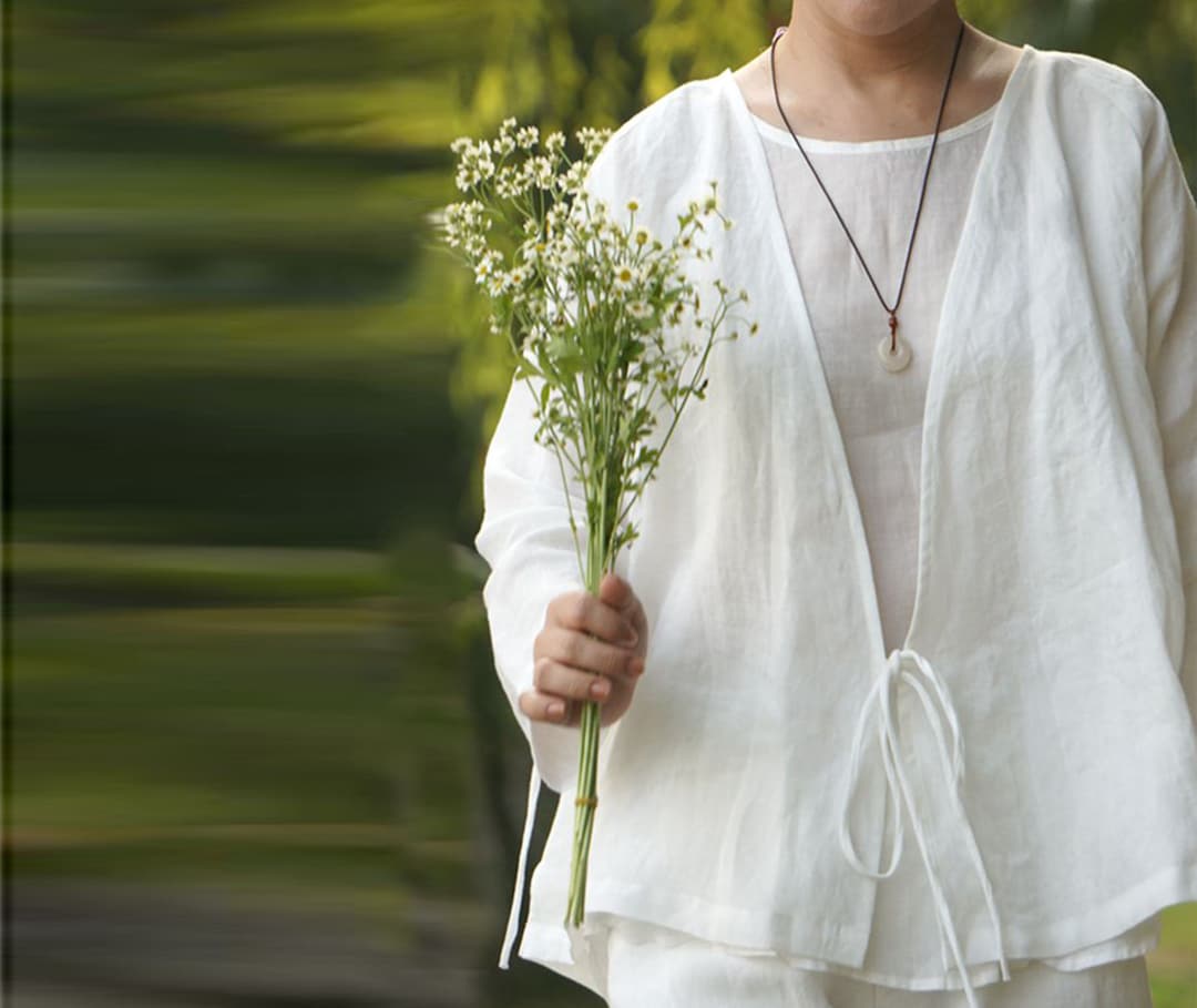 W040---linen Meditation Clothes / Hanfu Top in White Color, Zen ...