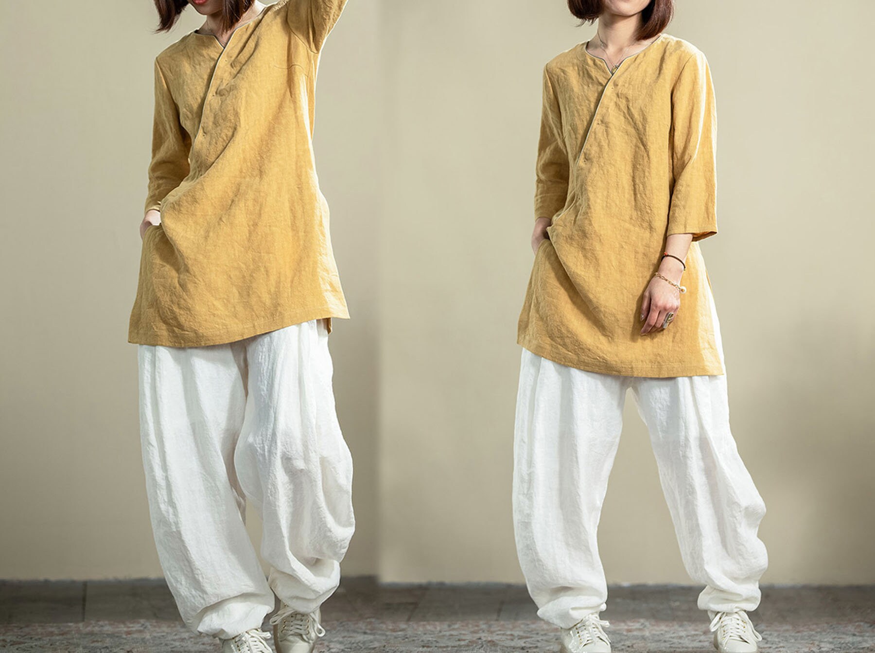 P056---women's Washed French Linen Qipao Top / Tunic Top, Modified ...