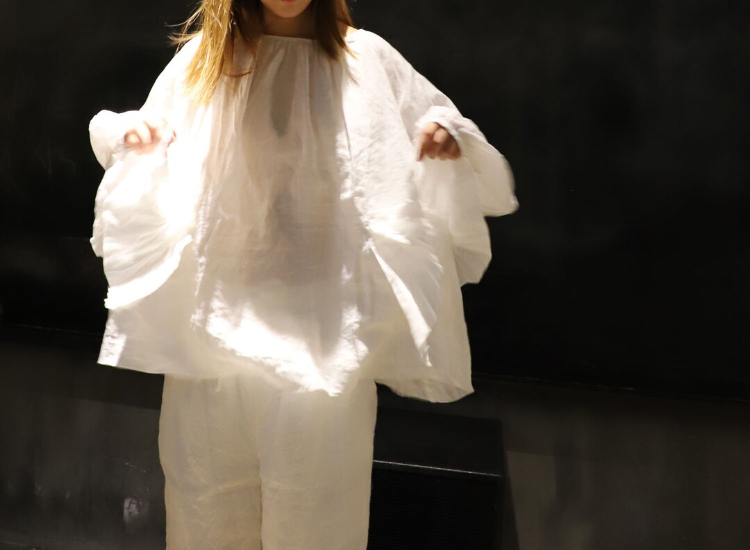 A154---white French Linen 2-way Ruffle Poem Tunic Top, Super Loose ...