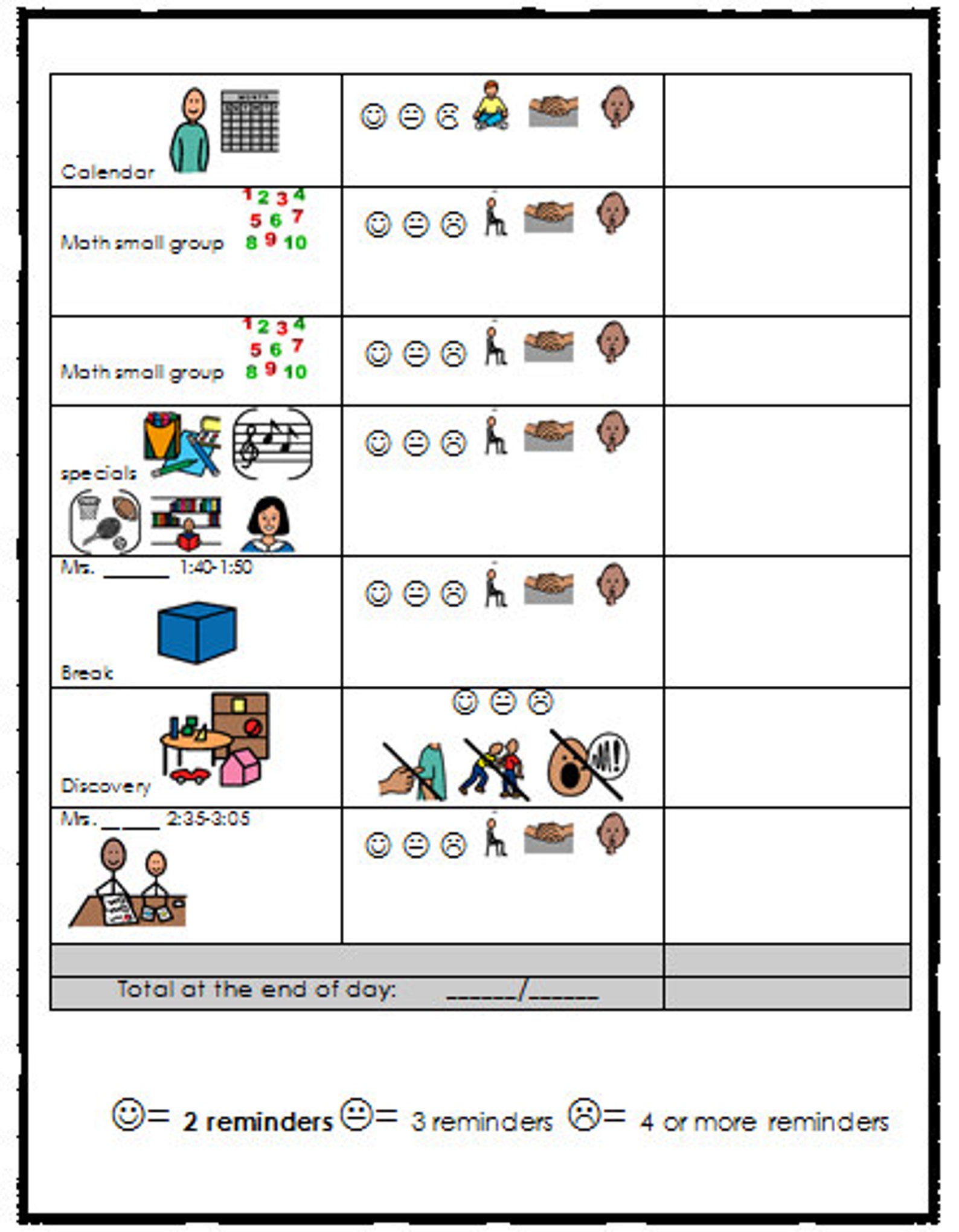 Behavior Point Sheet for Elementary and Middle School Students With ...