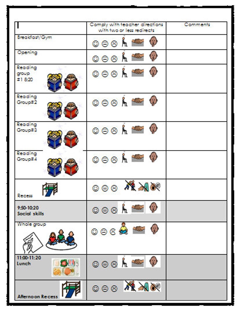 Behavior Point Sheet for Elementary and Middle School Students With ...