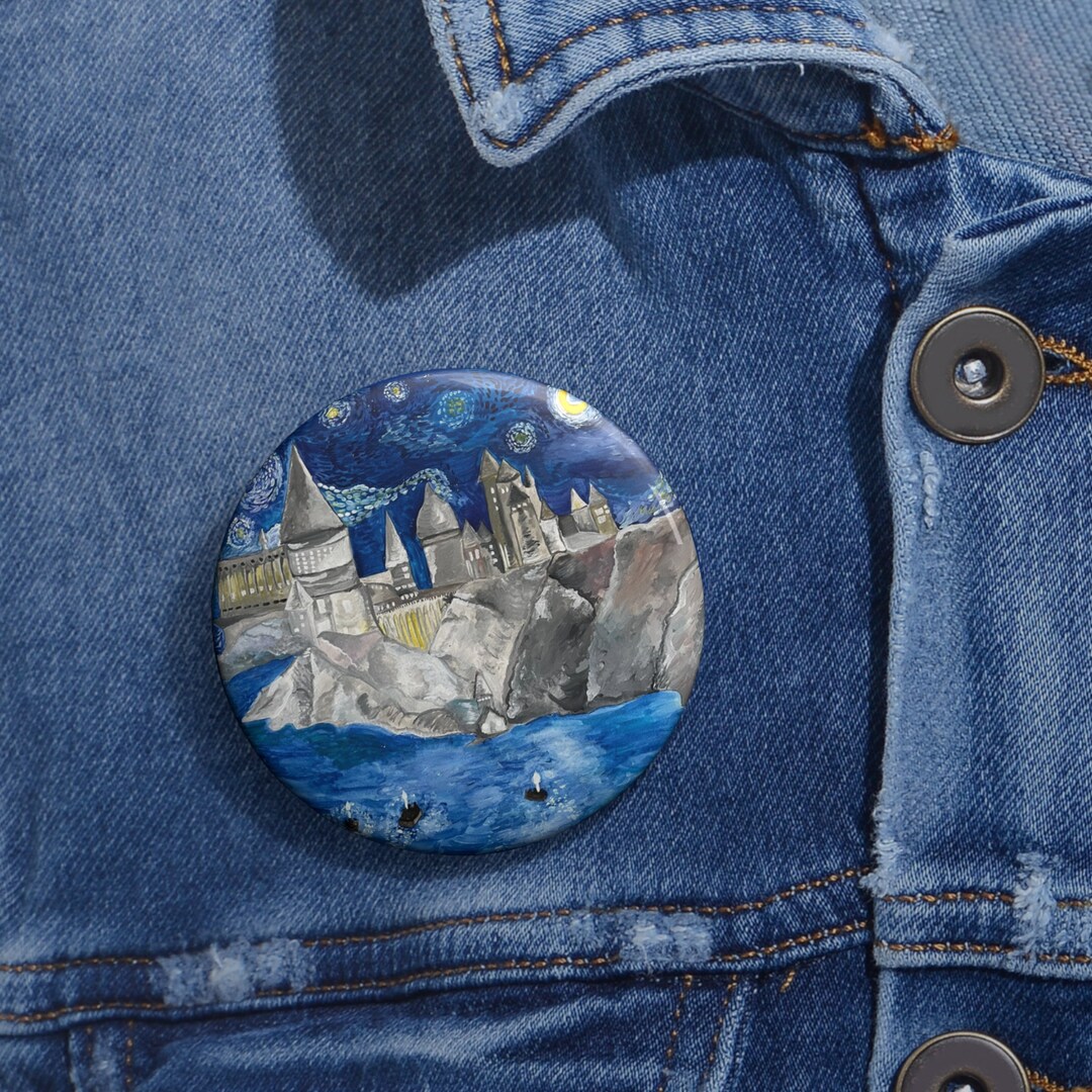 Wizarding School Inspired Starry Night Pin Button | Van Gogh Inspired ...