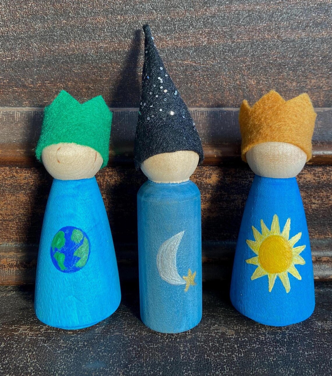 Sun, Moon, and Earth Peg Doll Gnome/elf Set - Etsy