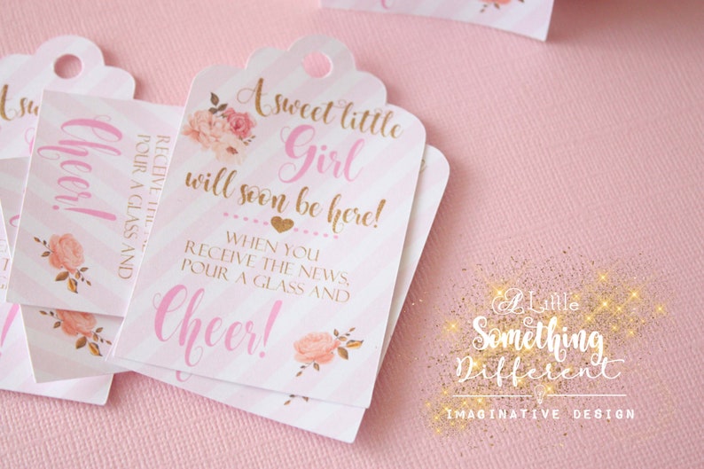 Pink and Gold Tags With Flowers for Mini Champagne Bottles/ Mini Wine ...