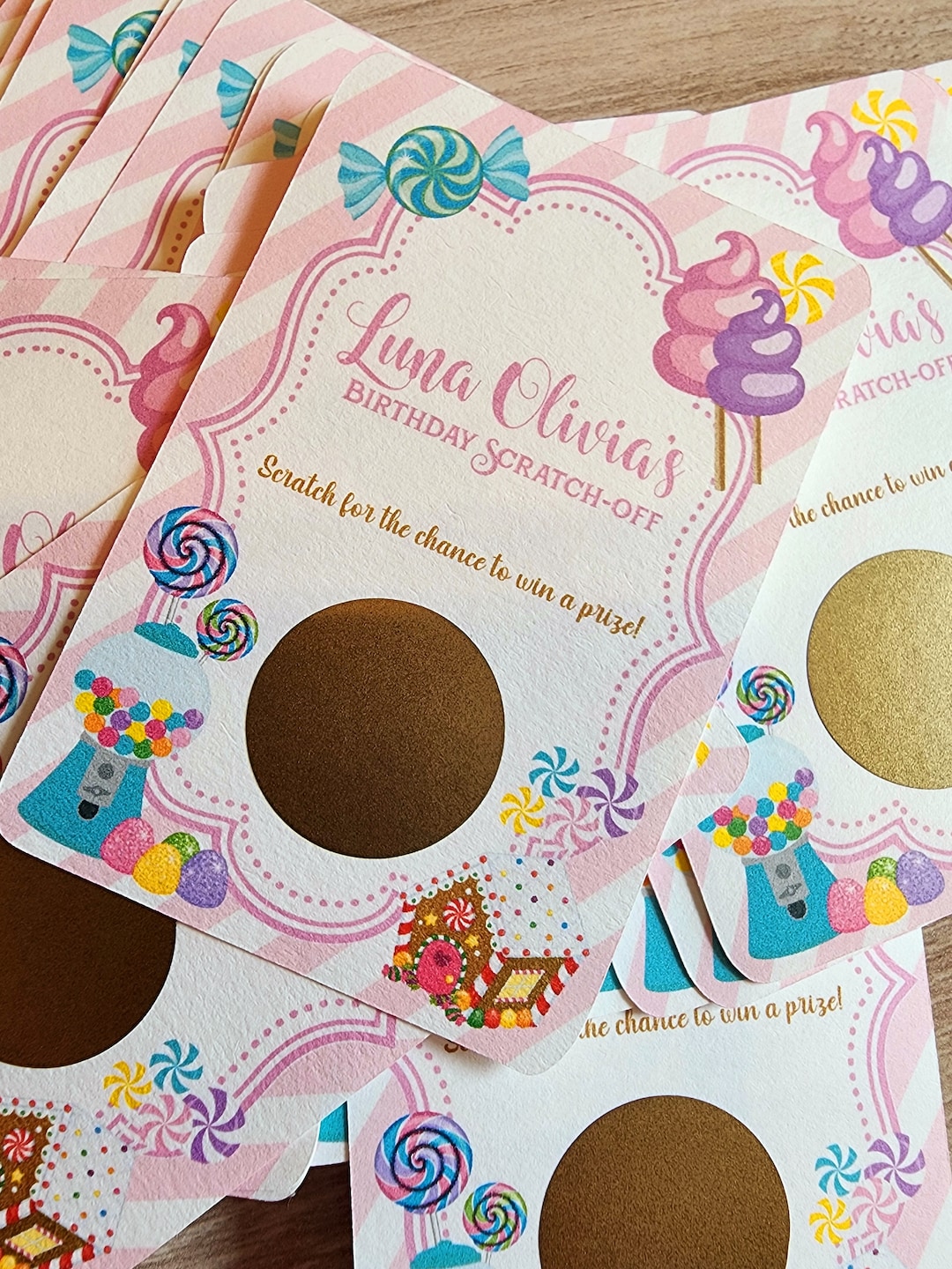 Candy Themed Birthday Party Game Scratch Offs - Gummy Bear Lollipop ...