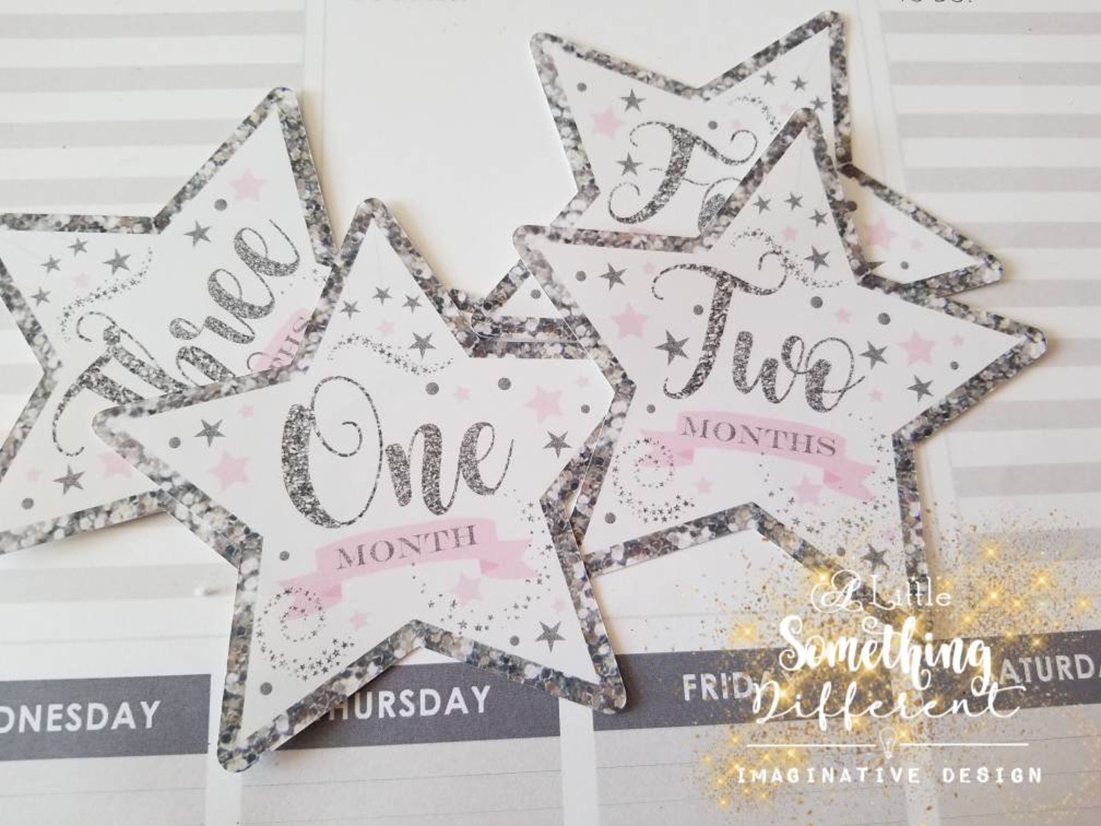 Silver and Pink Baby Girl Milestone Stickers / Monthly - Etsy