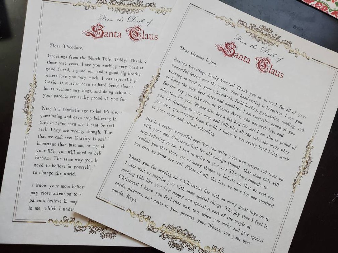 Completely Customized Letter From Santa / Printed Letter From Santa ...