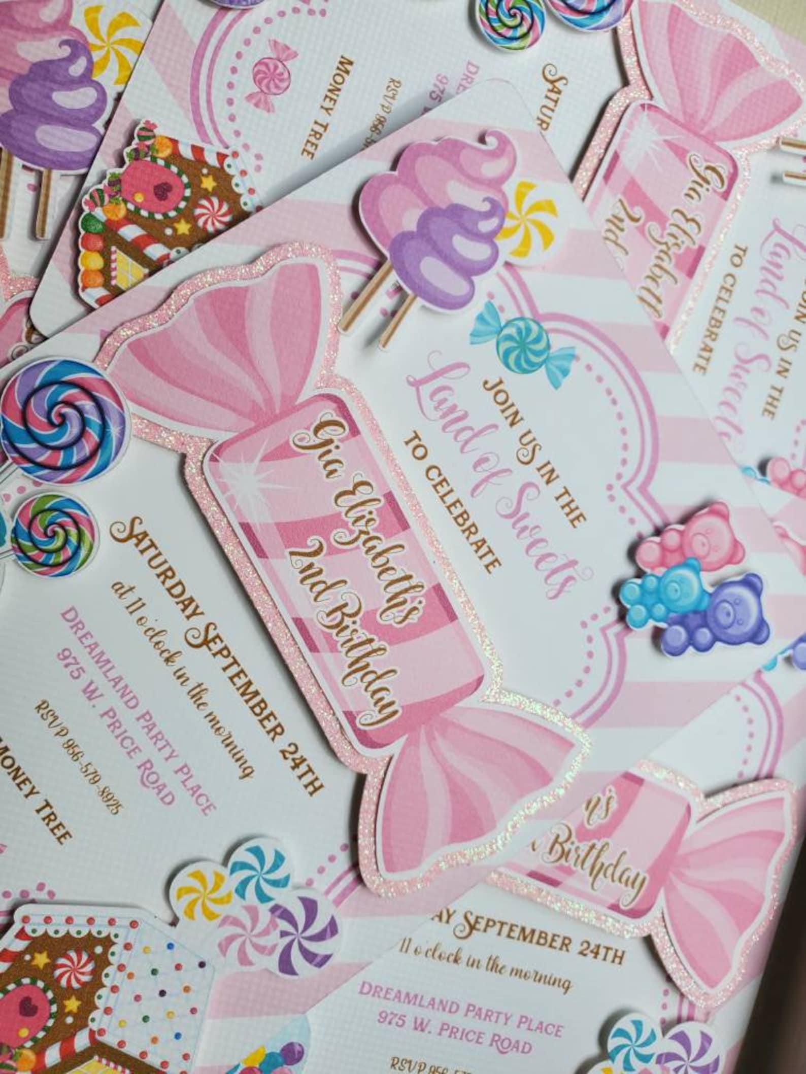 Candy Land Birthday Invitations: Glitter Popup, Sweet Shop Theme (set ...