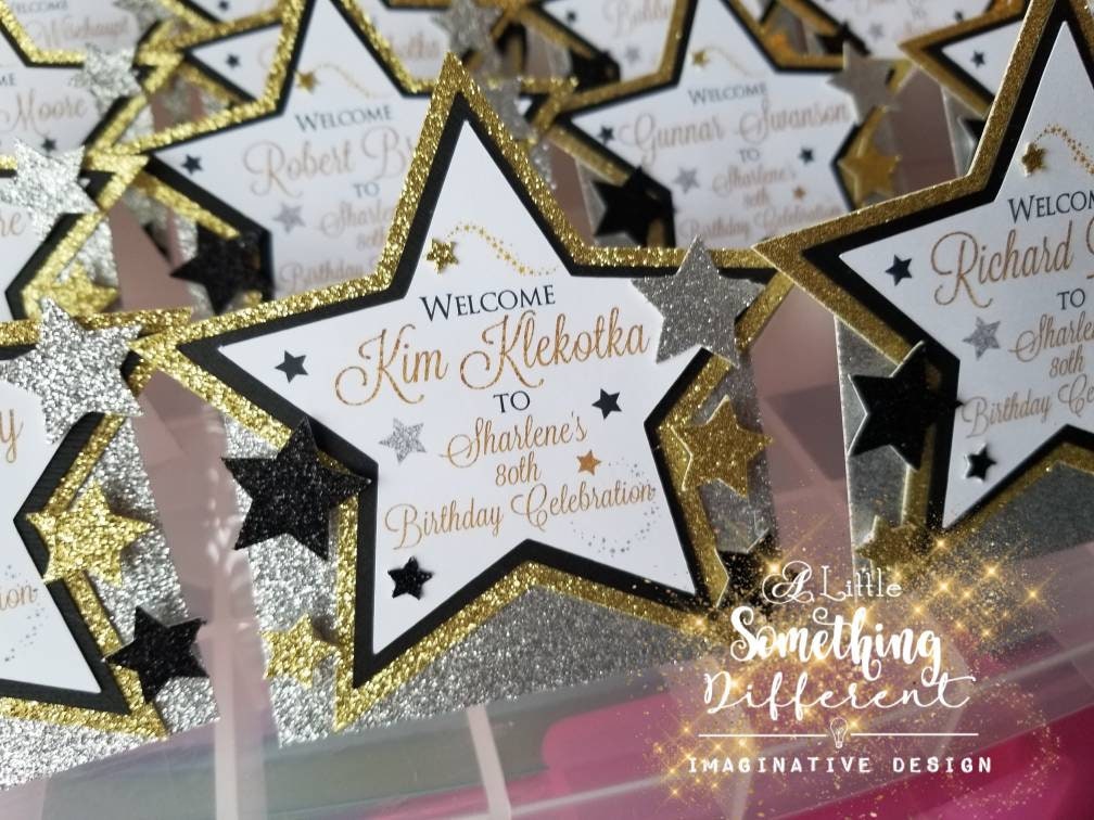 Hollywood Black and Gold Star Place Cards Table Setting | Etsy