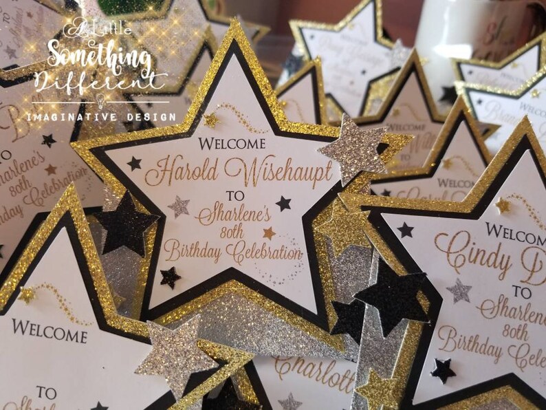 Hollywood Black and Gold Star Place Cards Table Setting | Etsy