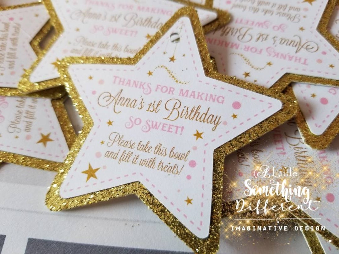 Pink and Gold Glitter Star Tags / Pink and Gold Star Favor Tags ...