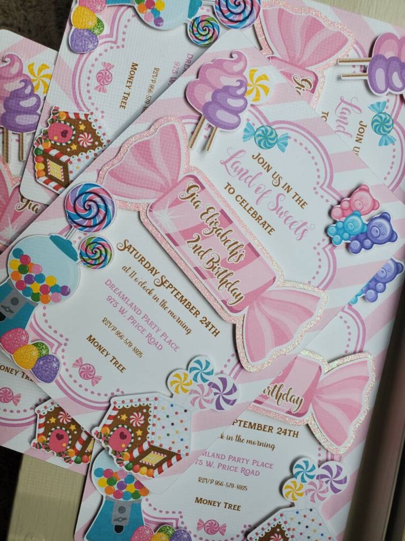 Candy Land Birthday Invitations: Glitter Popup, Sweet Shop Theme (set ...