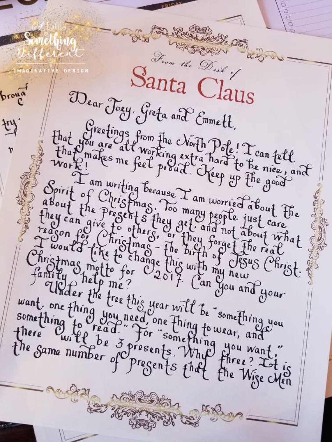 Letter from Santa Handwritten Calligraphy Completely Unique | Etsy
