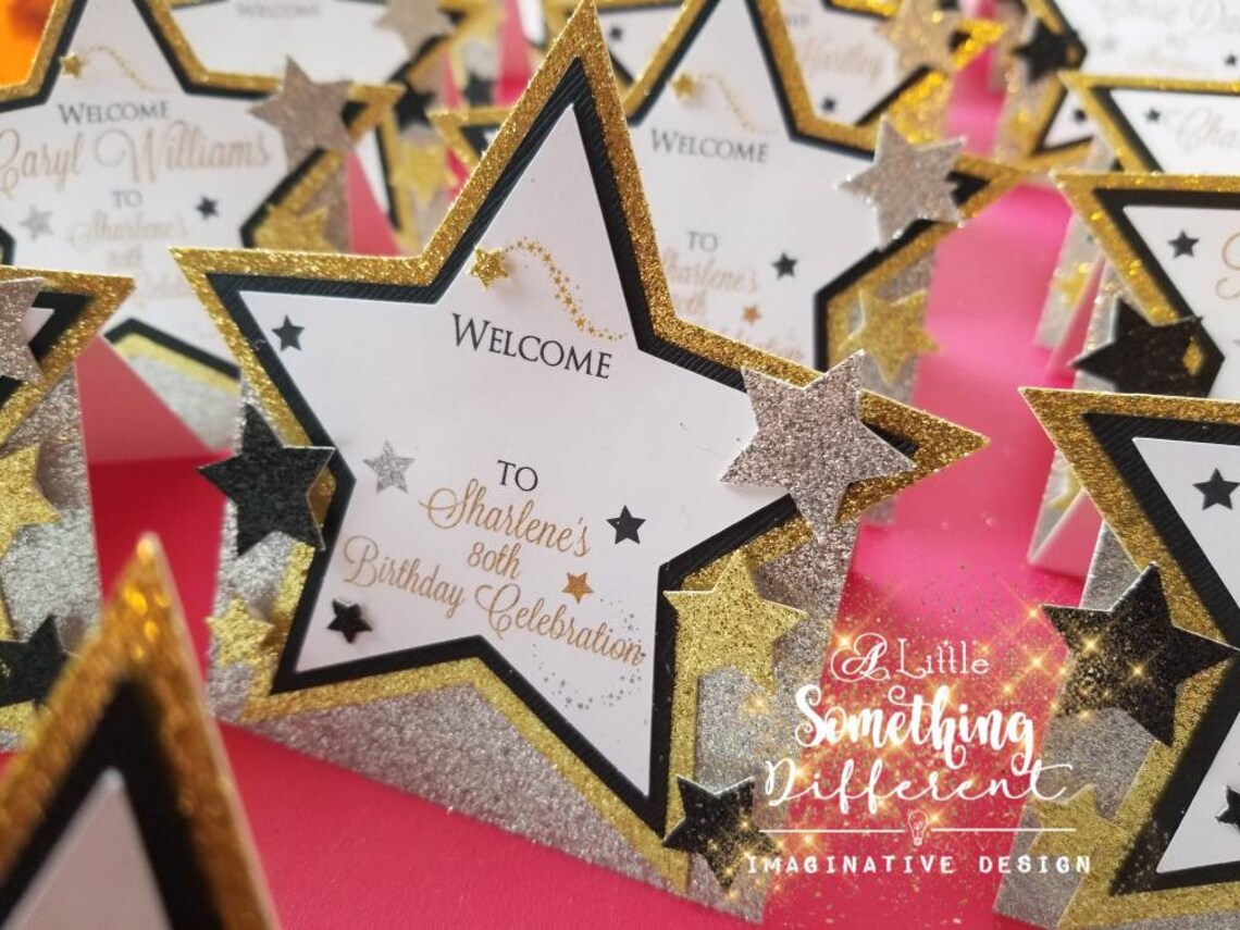 Hollywood Black and Gold Star Place Cards, Table Setting, Prom, Awards ...