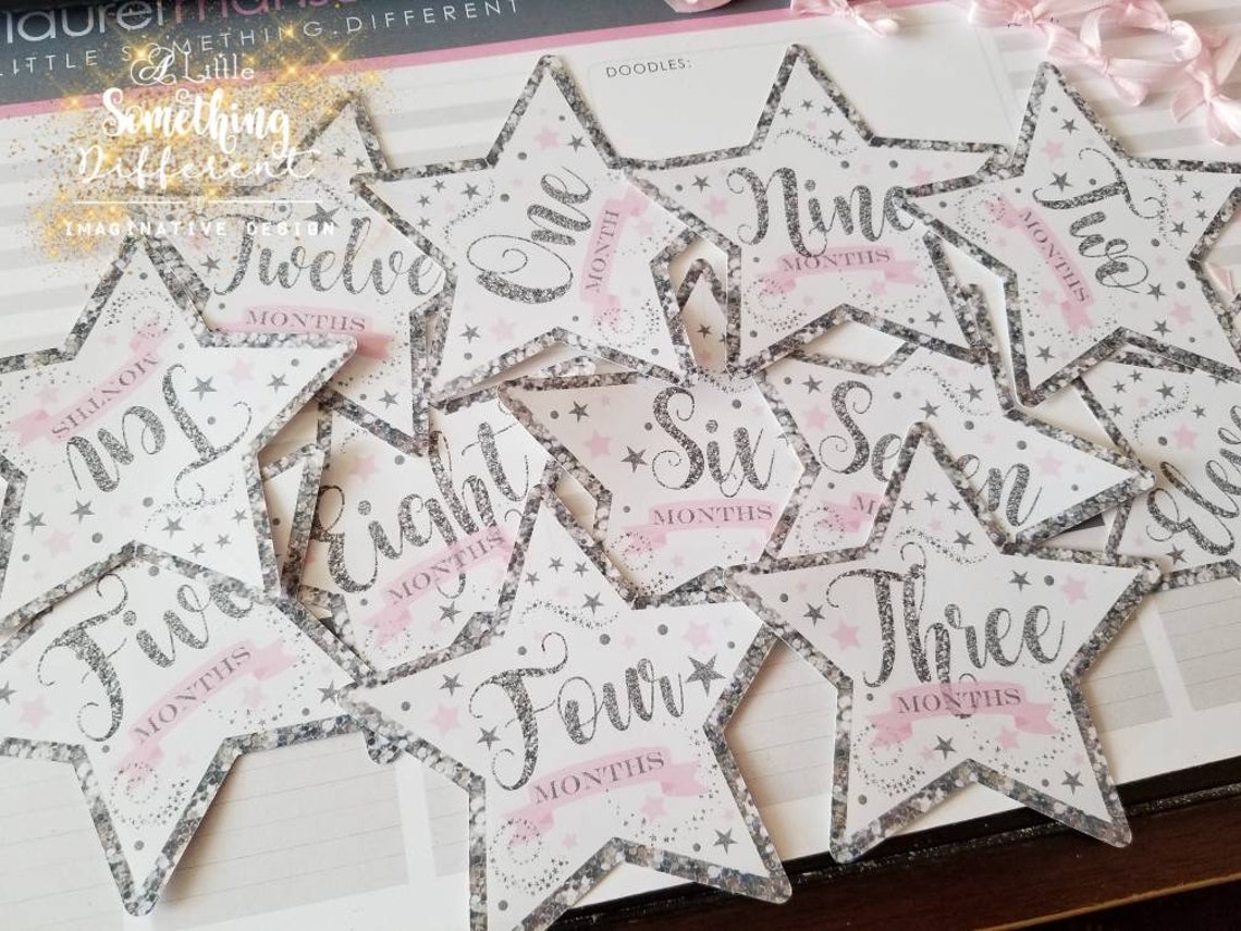 Silver and Pink Baby Girl Milestone Stickers / Monthly - Etsy