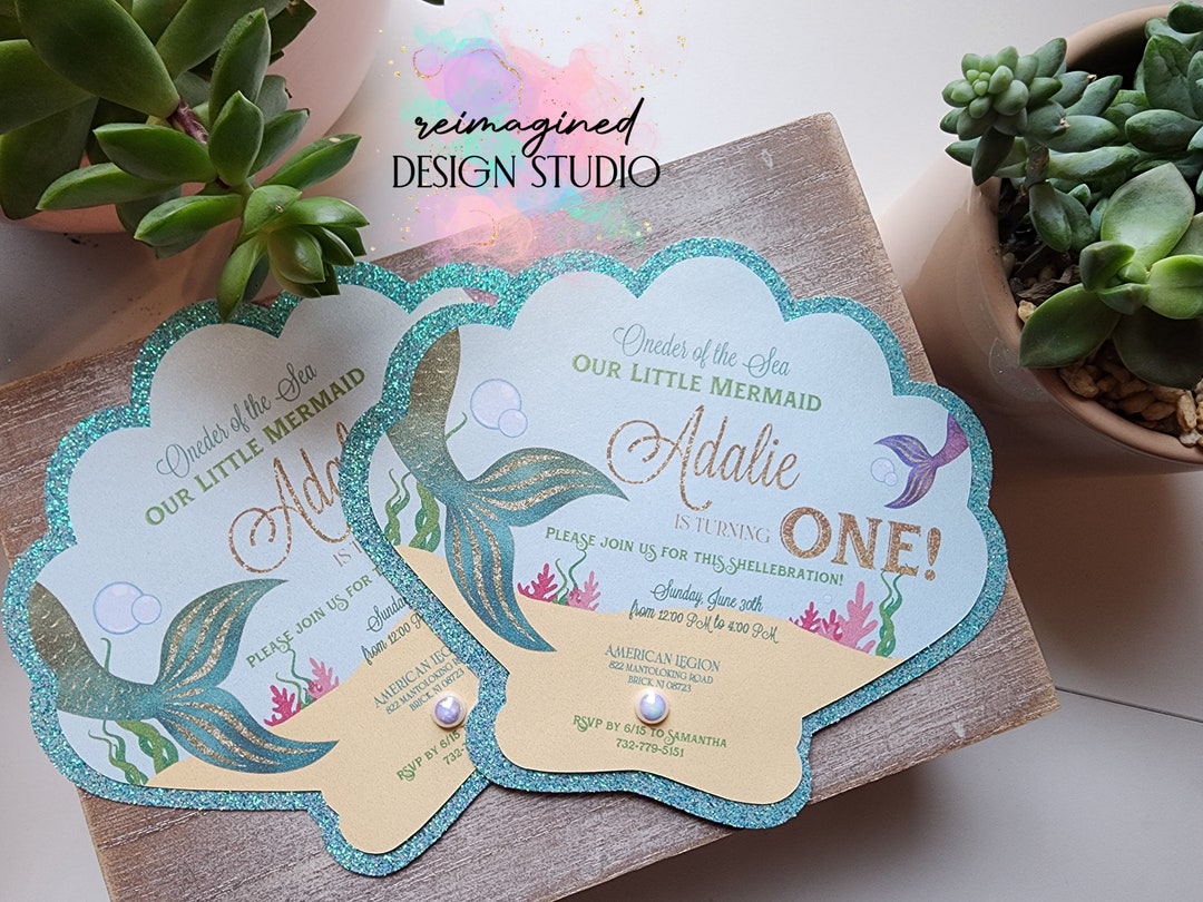Mermaid Birthday Party Invitations Invites Baby Shower Seashell Under ...