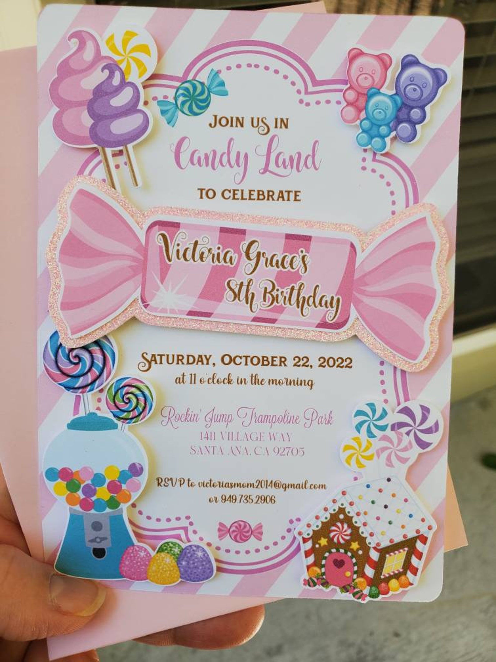 Candy Land Birthday Invitations: Glitter Popup, Sweet Shop Theme (set ...