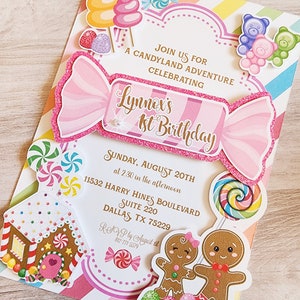 Candy Gingerbread Themed Party Invitation Sweets Party Invite Rainbow ...