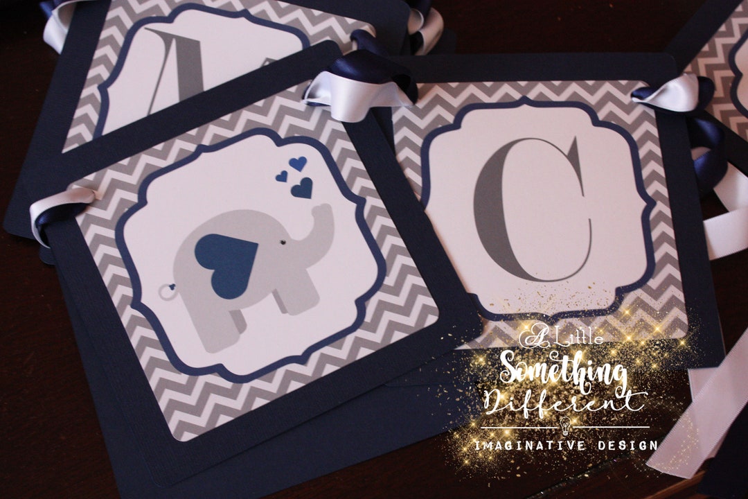 Elephant Baby Shower Decorations / Navy Blue and Gray / Elephant Decor ...