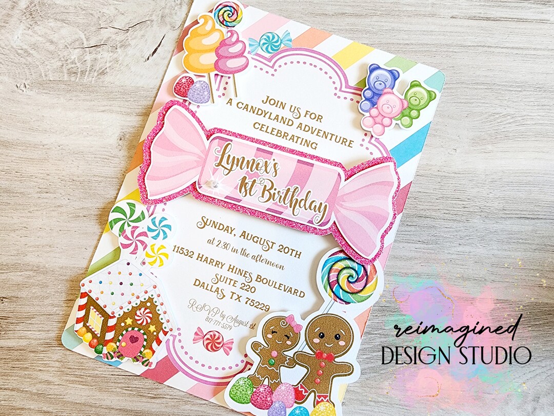 Candy Gingerbread Themed Party Invitation Sweets Party Invite Rainbow ...