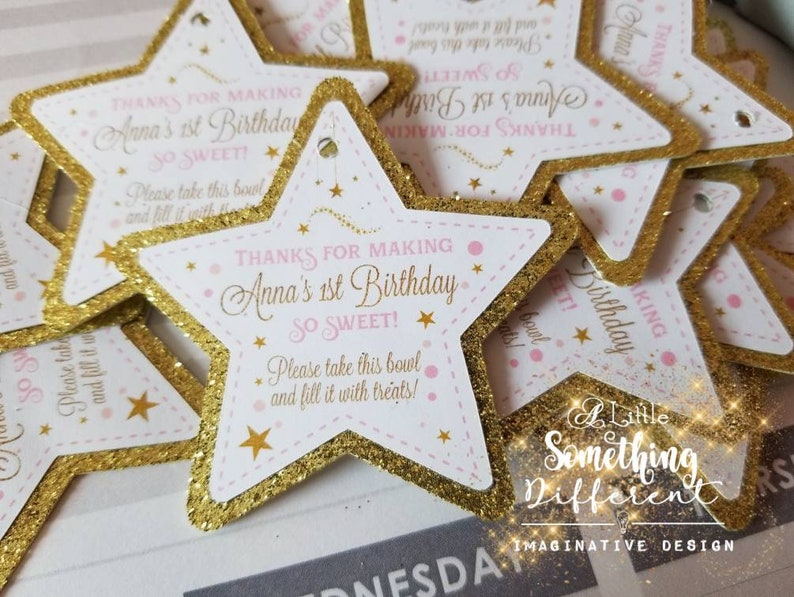 Pink and Gold Glitter Star Tags / Pink and Gold Star Favor Tags ...