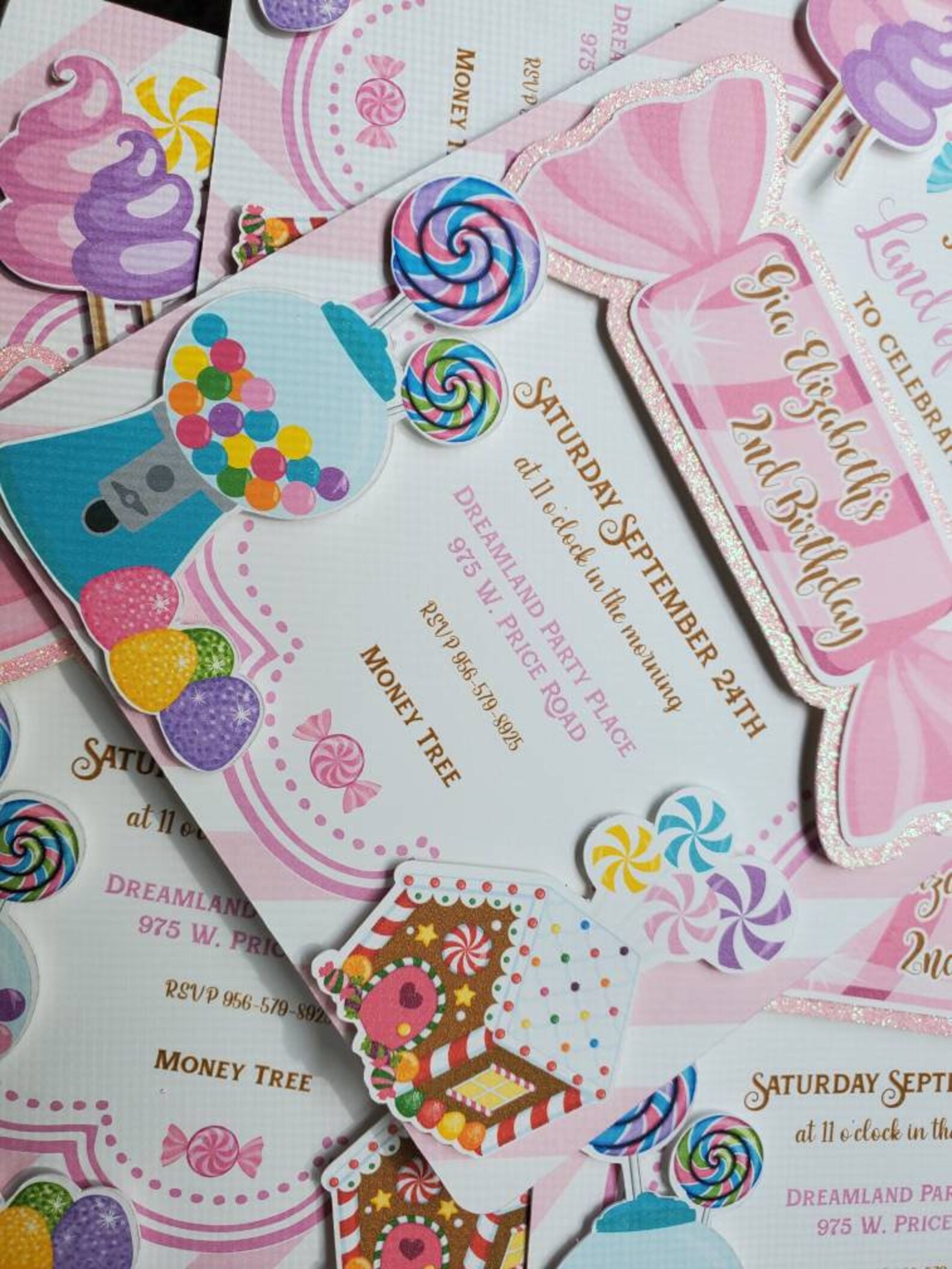 Candy Land Birthday Invitations: Glitter Popup, Sweet Shop Theme (set ...