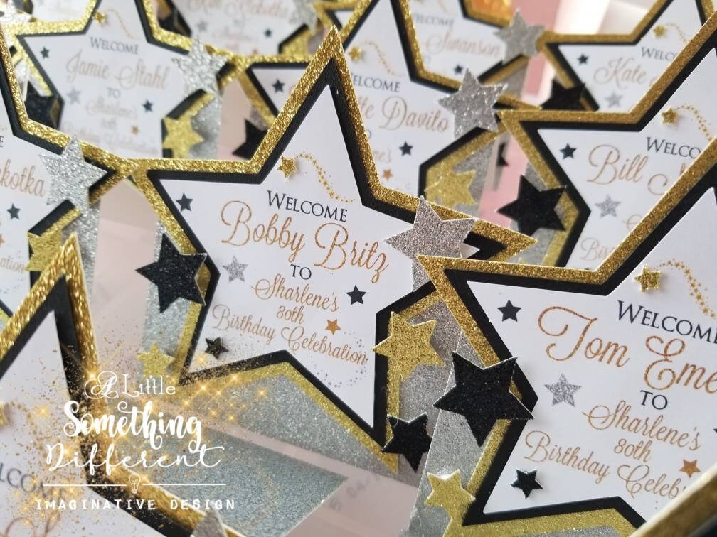 Hollywood Black and Gold Star Place Cards Table Setting | Etsy