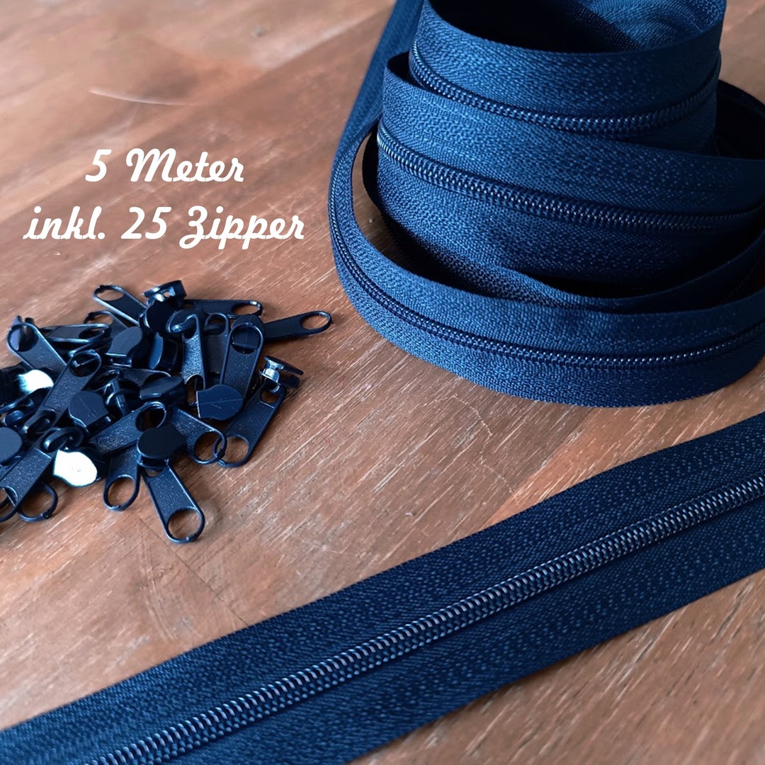 5 Meters of Endless Zipper 3 Mm + 25 Zippers Dark Blue / Bag ...