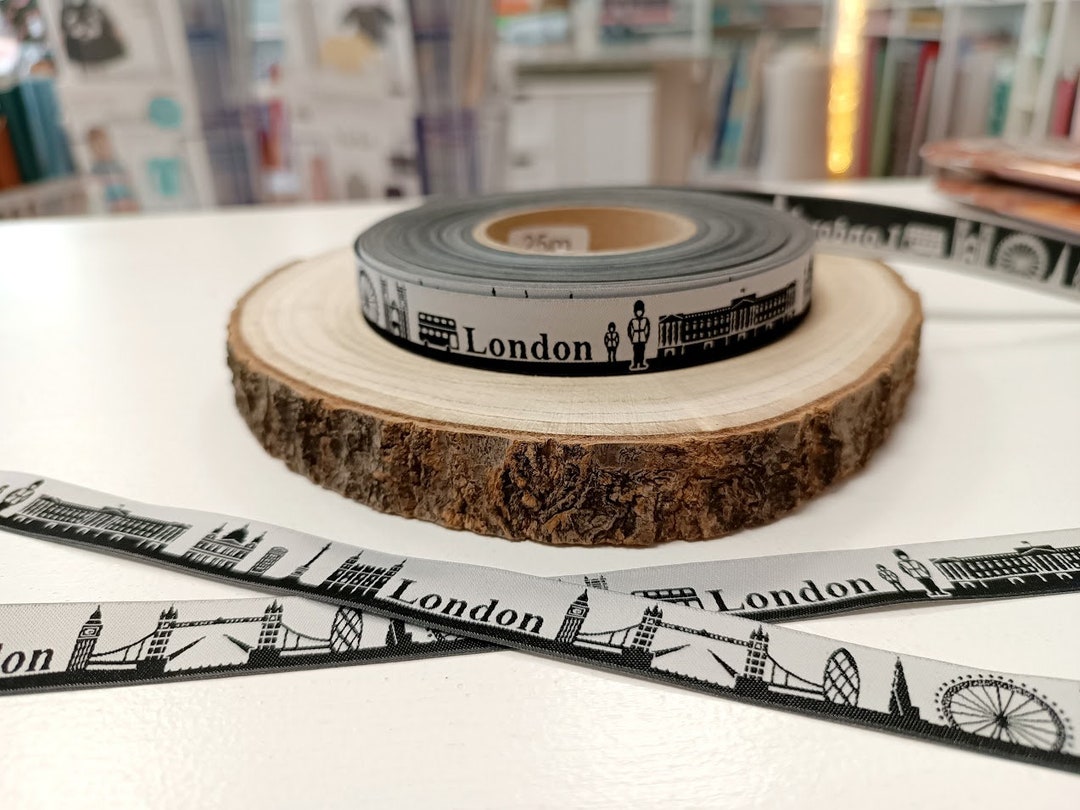 Woven Ribbon London Skyline Black and White - Etsy
